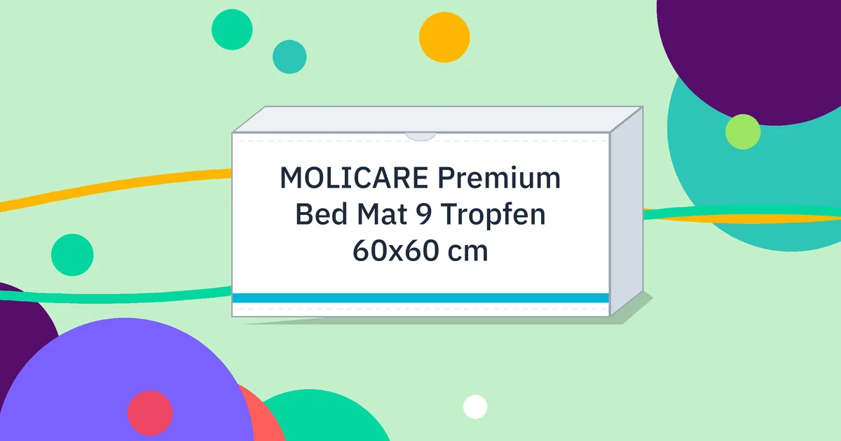 Symbolbild: Packung mit der Aufschrift MOLICARE Premium Bed Mat 9 Tropfen 60x60 cm (PZN 16349934) – Verfügbarkeit und Bezug in Apotheken in Frankfurt am Main