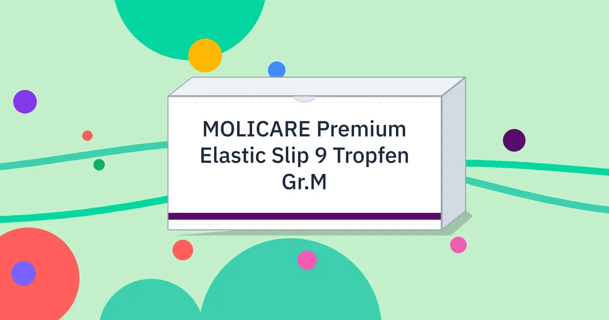 Symbolbild: Packung mit der Aufschrift MOLICARE Premium Elastic Slip 9 Tropfen Gr.M (PZN 14211083) – Verfügbarkeit und Bezug in Apotheken in Frankfurt am Main