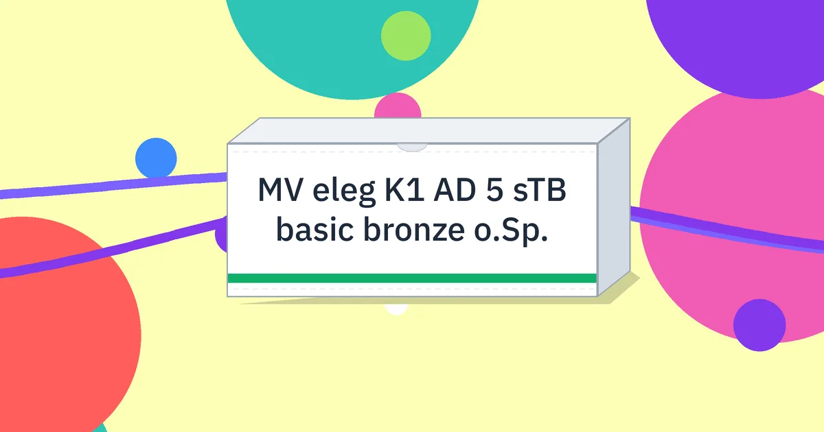 Symbolbild: Packung mit der Aufschrift MV eleg K1 AD 5 sTB basic bronze o.Sp. (PZN 14705187) – Verfügbarkeit und Bezug in Apotheken in Frankfurt am Main