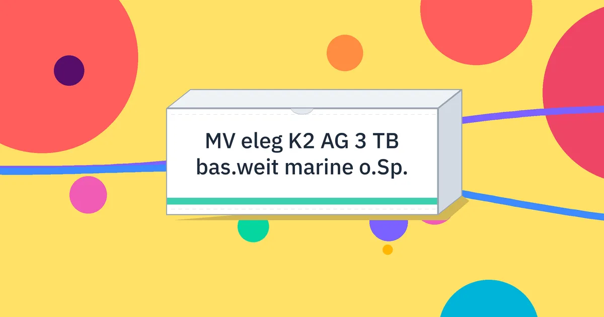 Symbolbild: Packung mit der Aufschrift MV eleg K2 AG 3 TB bas.weit marine o.Sp. (PZN 14612936) – Verfügbarkeit und Bezug in Apotheken in Frankfurt am Main