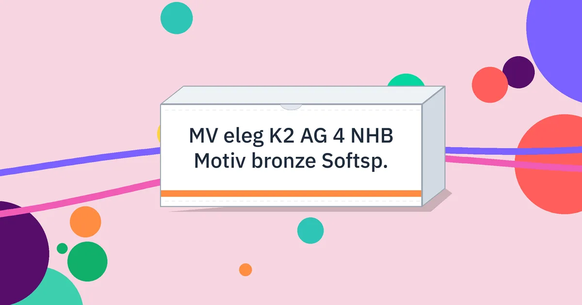 Symbolbild: Packung mit der Aufschrift MV eleg K2 AG 4 NHB Motiv bronze Softsp. (PZN 15722437) – Verfügbarkeit und Bezug in Apotheken in Frankfurt am Main