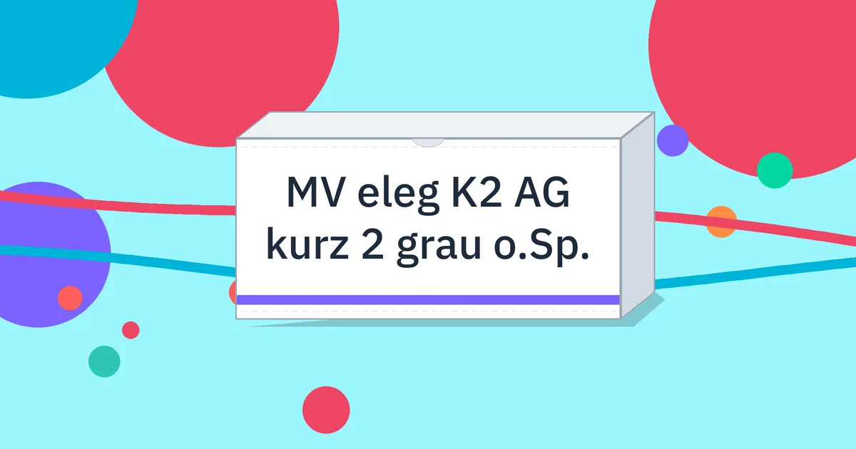 Symbolbild: Packung mit der Aufschrift MV eleg K2 AG kurz 2 grau o.Sp. (PZN 18924638) – Verfügbarkeit und Bezug in Apotheken in Frankfurt am Main