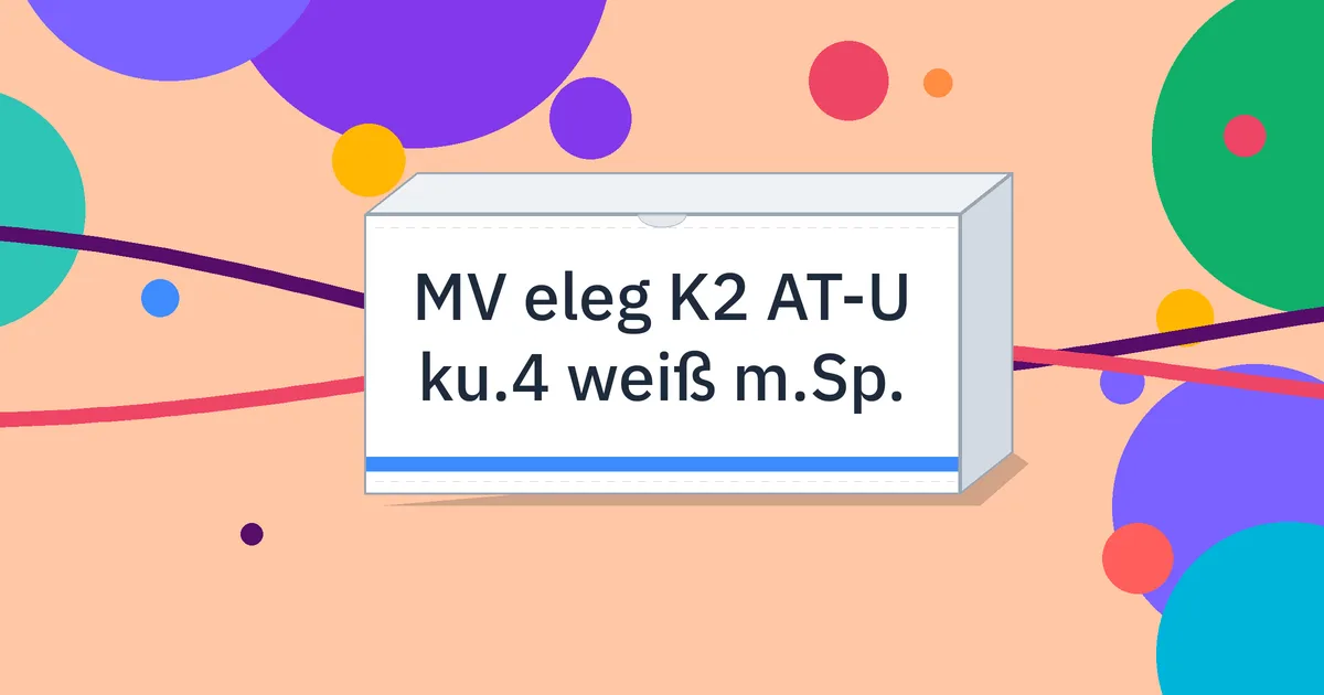Symbolbild: Packung mit der Aufschrift MV eleg K2 AT-U ku.4 weiß m.Sp. (PZN 00316097) – Verfügbarkeit und Bezug in Apotheken in Frankfurt am Main