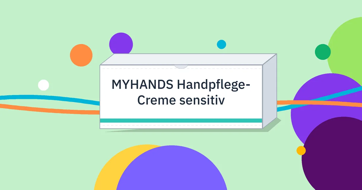 Symbolbild: Packung mit der Aufschrift MYHANDS Handpflege-Creme sensitiv (PZN 11159152) – Verfügbarkeit und Bezug in Apotheken in Frankfurt am Main