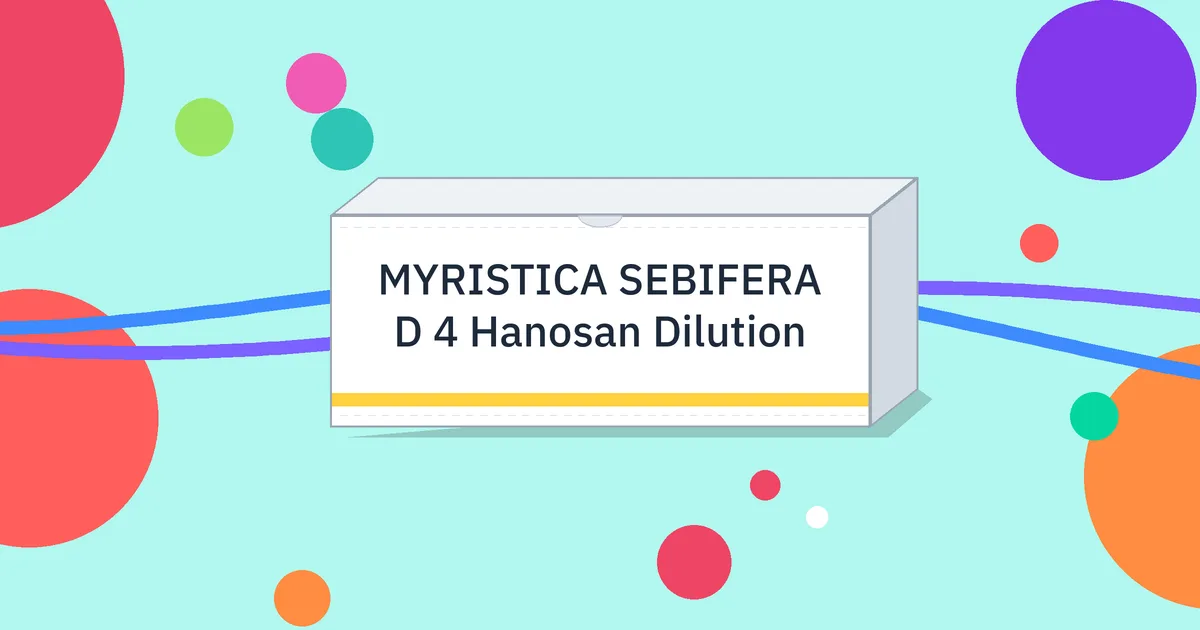 Symbolbild: Packung mit der Aufschrift MYRISTICA SEBIFERA D 4 Hanosan Dilution (PZN 07431789) – Verfügbarkeit und Bezug in Apotheken in Frankfurt am Main
