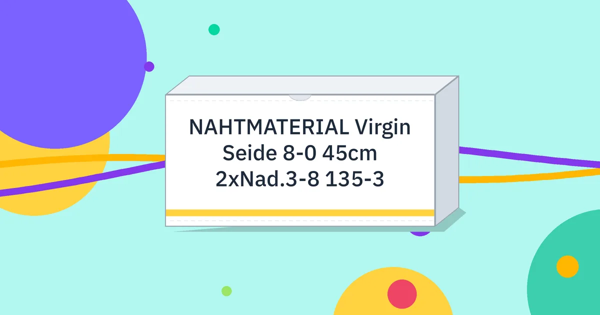 Symbolbild: Packung mit der Aufschrift NAHTMATERIAL Virgin Seide 8-0 45cm 2xNad.3-8 135-3 (PZN 18823624) – Verfügbarkeit und Bezug in Apotheken in Frankfurt am Main