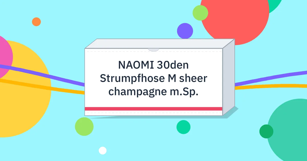 Symbolbild: Packung mit der Aufschrift NAOMI 30den Strumpfhose M sheer champagne m.Sp. (PZN 16178970) – Verfügbarkeit und Bezug in Apotheken in Frankfurt am Main