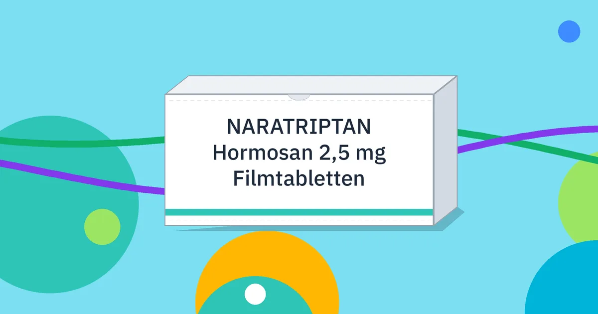 Symbolbild: Packung mit der Aufschrift NARATRIPTAN Hormosan 2,5 mg Filmtabletten (PZN 09613313) – Verfügbarkeit und Bezug in Apotheken in Frankfurt am Main