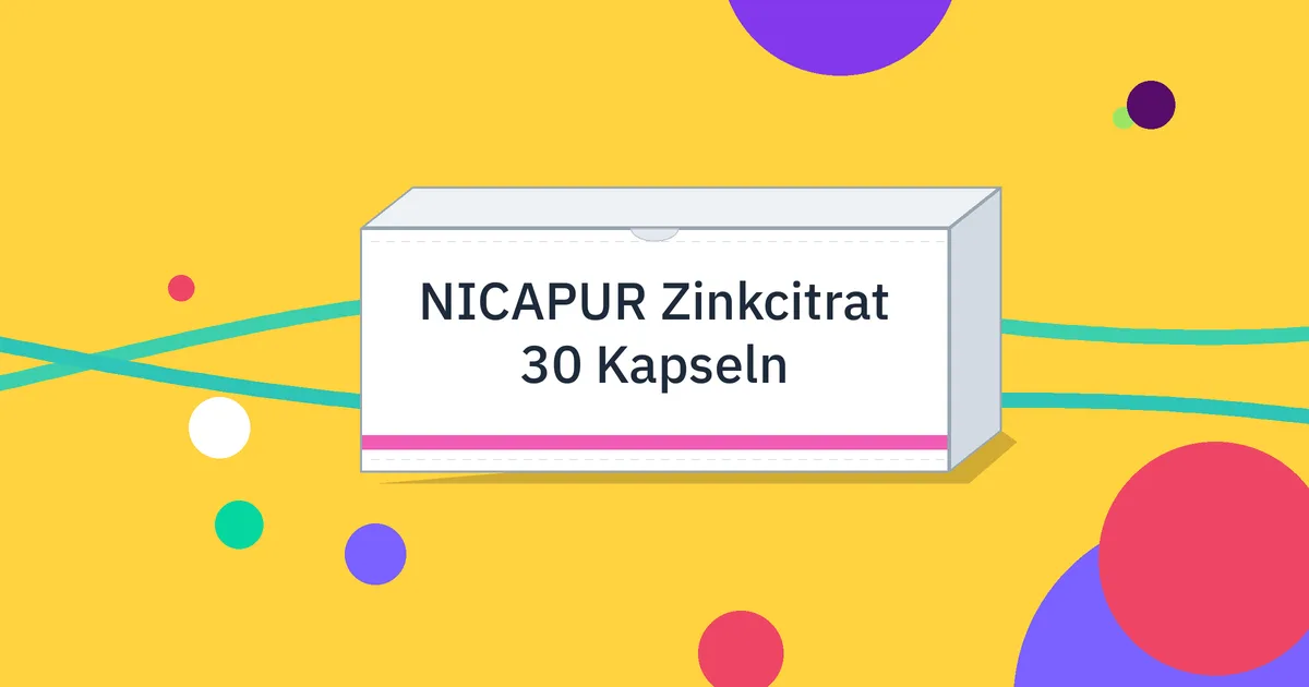 Symbolbild: Packung mit der Aufschrift NICAPUR Zinkcitrat 30 Kapseln (PZN 14411681) – Verfügbarkeit und Bezug in Apotheken in Frankfurt am Main