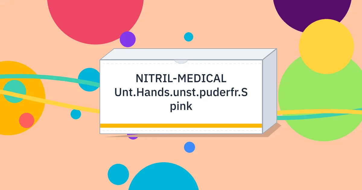 Symbolbild: Packung mit der Aufschrift NITRIL-MEDICAL Unt.Hands.unst.puderfr.S pink (PZN 18766613) – Verfügbarkeit und Bezug in Apotheken in Frankfurt am Main