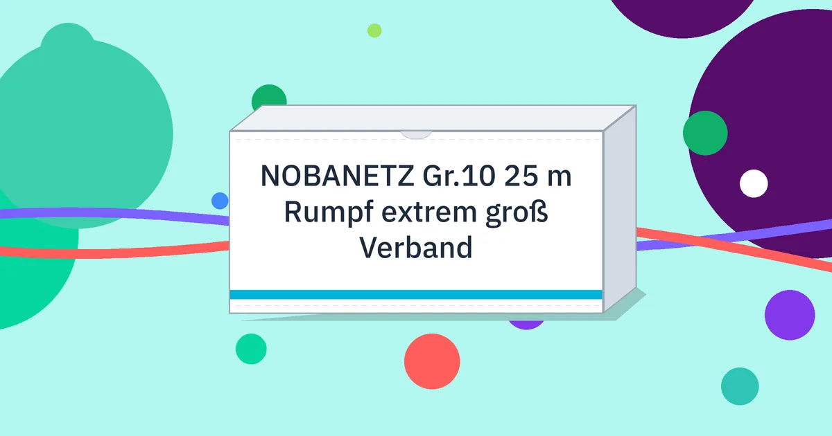 Symbolbild: Packung mit der Aufschrift NOBANETZ Gr.10 25 m Rumpf extrem groß Verband (PZN 00031733) – Verfügbarkeit und Bezug in Apotheken in Frankfurt am Main