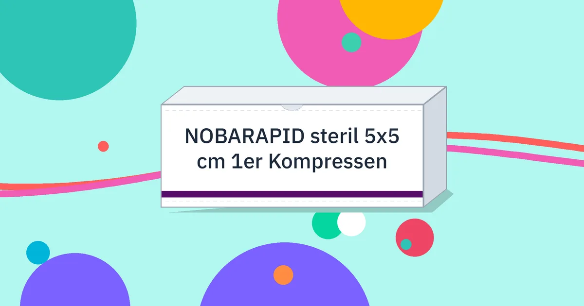 Symbolbild: Packung mit der Aufschrift NOBARAPID steril 5x5 cm 1er Kompressen (PZN 02526611) – Verfügbarkeit und Bezug in Apotheken in Frankfurt am Main