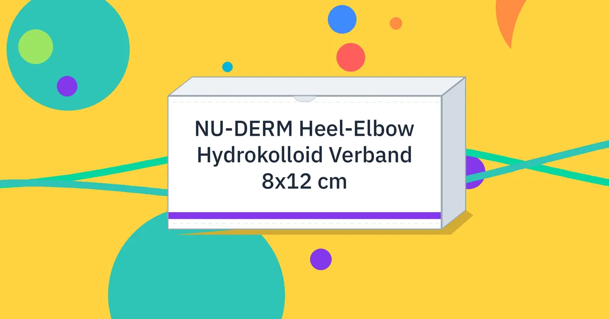 Symbolbild: Packung mit der Aufschrift NU-DERM Heel-Elbow Hydrokolloid Verband 8x12 cm (PZN 05119355) – Verfügbarkeit und Bezug in Apotheken in Frankfurt am Main