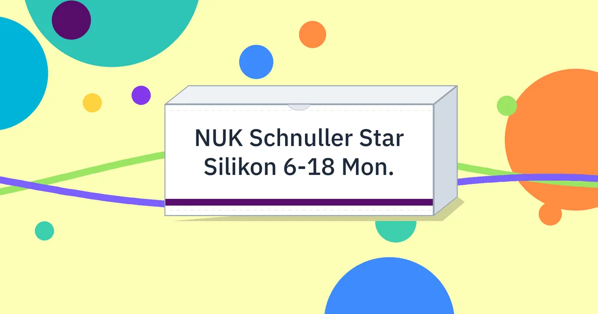 Symbolbild: Packung mit der Aufschrift NUK Schnuller Star Silikon 6-18 Mon. (PZN 17548943) – Verfügbarkeit und Bezug in Apotheken in Frankfurt am Main