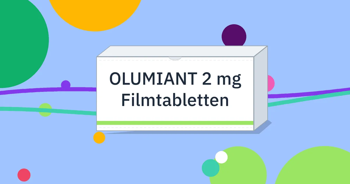 Symbolbild: Packung mit der Aufschrift OLUMIANT 2 mg Filmtabletten (PZN 13881700) – Verfügbarkeit und Bezug in Apotheken in Frankfurt am Main