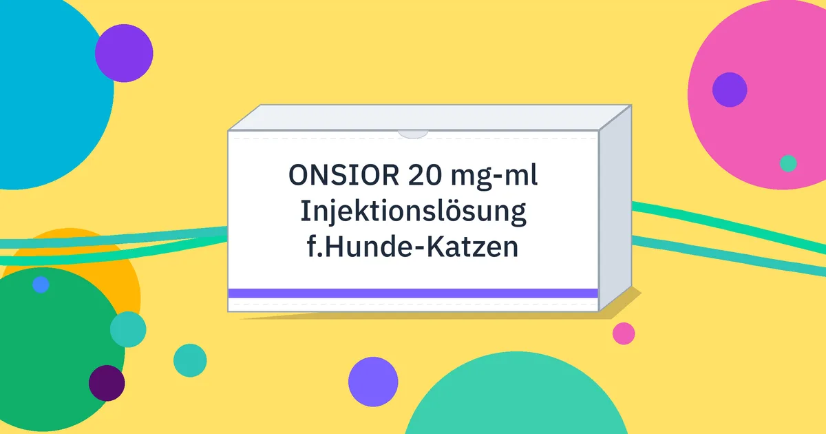Symbolbild: Packung mit der Aufschrift ONSIOR 20 mg-ml Injektionslösung f.Hunde-Katzen (PZN 05500204) – Verfügbarkeit und Bezug in Apotheken in Frankfurt am Main