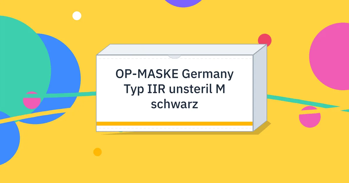 Symbolbild: Packung mit der Aufschrift OP-MASKE Germany Typ IIR unsteril M schwarz (PZN 17245183) – Verfügbarkeit und Bezug in Apotheken in Frankfurt am Main