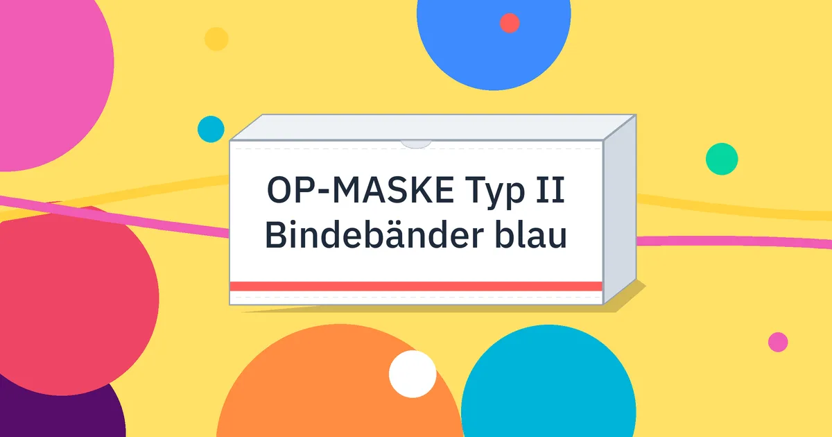 Symbolbild: Packung mit der Aufschrift OP-MASKE Typ II Bindebänder blau (PZN 20393355) – Verfügbarkeit und Bezug in Apotheken in Frankfurt am Main