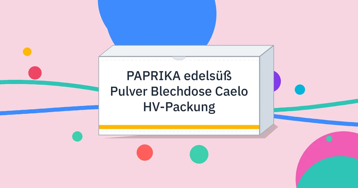Symbolbild: Packung mit der Aufschrift PAPRIKA edelsüß Pulver Blechdose Caelo HV-Packung (PZN 11032546) – Verfügbarkeit und Bezug in Apotheken in Frankfurt am Main