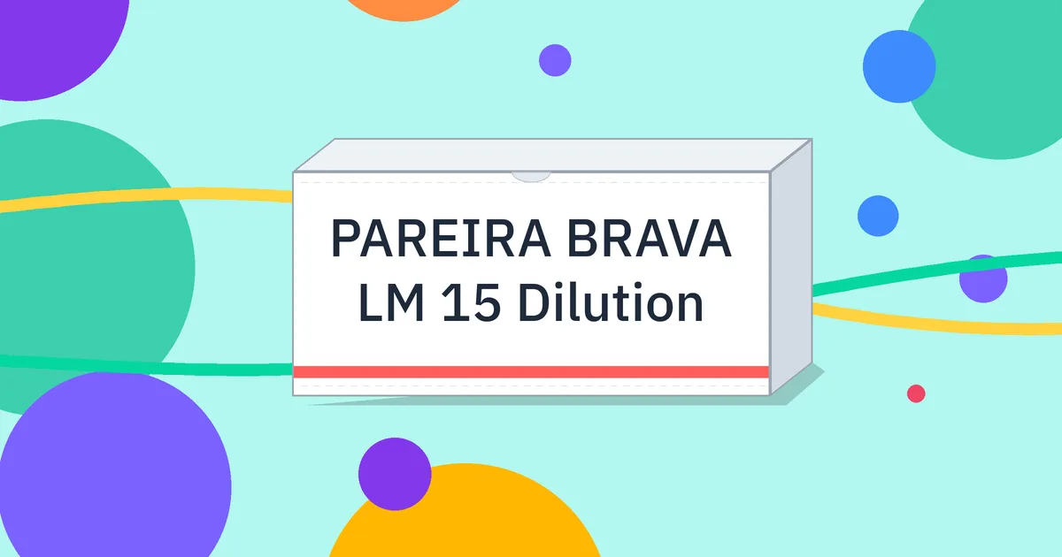 Symbolbild: Packung mit der Aufschrift PAREIRA BRAVA LM 15 Dilution (PZN 13631417) – Verfügbarkeit und Bezug in Apotheken in Frankfurt am Main