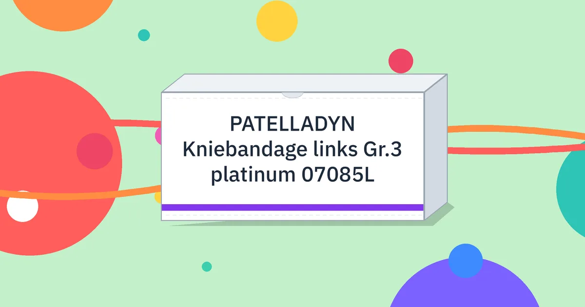 Symbolbild: Packung mit der Aufschrift PATELLADYN Kniebandage links Gr.3 platinum 07085L (PZN 08437972) – Verfügbarkeit und Bezug in Apotheken in Frankfurt am Main