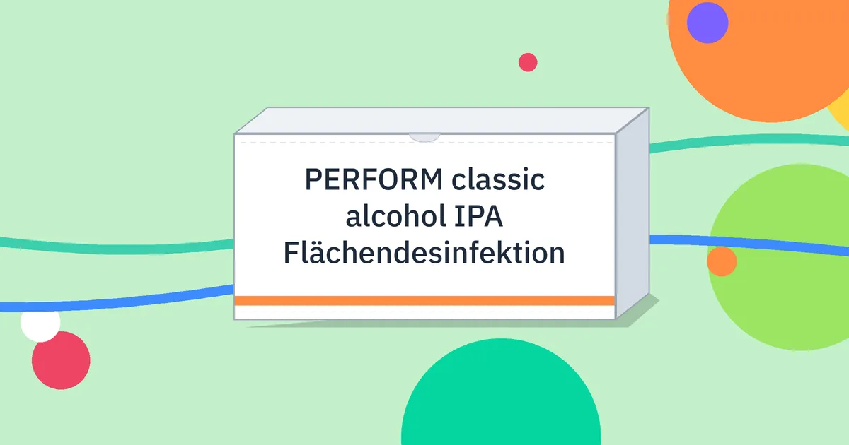 Symbolbild: Packung mit der Aufschrift PERFORM classic alcohol IPA Flächendesinfektion (PZN 13649819) – Verfügbarkeit und Bezug in Apotheken in Frankfurt am Main