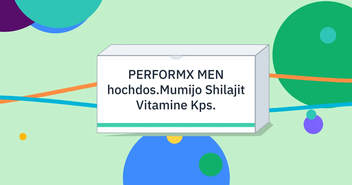 Symbolbild: Packung mit der Aufschrift PERFORMX MEN hochdos.Mumijo Shilajit Vitamine Kps. (PZN 19656795) – Verfügbarkeit und Bezug in Apotheken in Frankfurt am Main