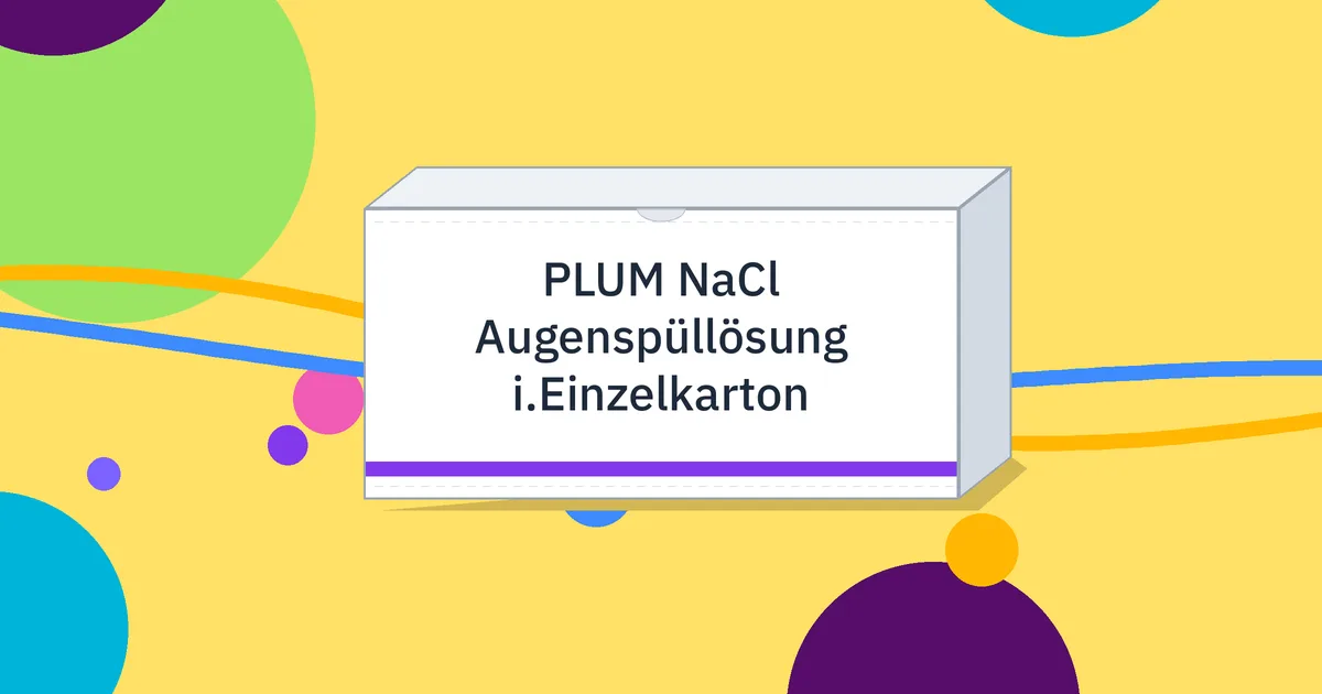Symbolbild: Packung mit der Aufschrift PLUM NaCl Augenspüllösung i.Einzelkarton (PZN 11535402) – Verfügbarkeit und Bezug in Apotheken in Frankfurt am Main