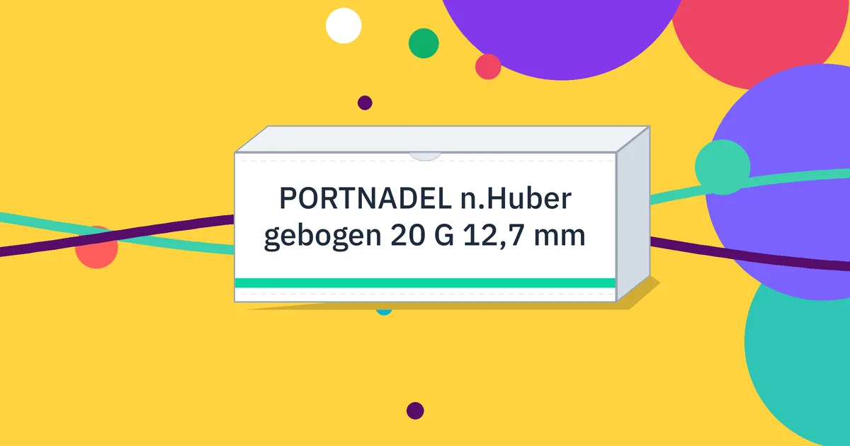 Symbolbild: Packung mit der Aufschrift PORTNADEL n.Huber gebogen 20 G 12,7 mm (PZN 00435577) – Verfügbarkeit und Bezug in Apotheken in Frankfurt am Main