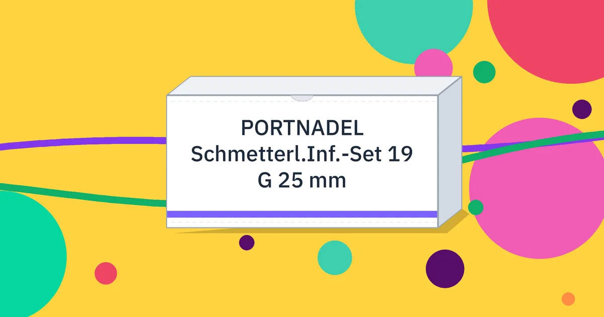 Symbolbild: Packung mit der Aufschrift PORTNADEL Schmetterl.Inf.-Set 19 G 25 mm (PZN 02756452) – Verfügbarkeit und Bezug in Apotheken in Frankfurt am Main