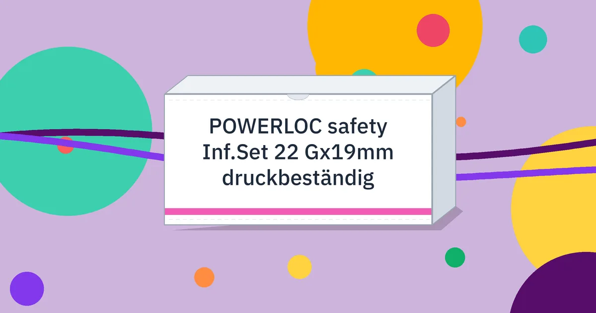 Symbolbild: Packung mit der Aufschrift POWERLOC safety Inf.Set 22 Gx19mm druckbeständig (PZN 18816794) – Verfügbarkeit und Bezug in Apotheken in Frankfurt am Main