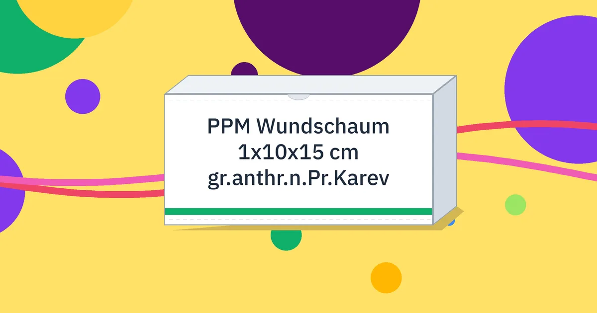 Symbolbild: Packung mit der Aufschrift PPM Wundschaum 1x10x15 cm gr.anthr.n.Pr.Karev (PZN 07349148) – Verfügbarkeit und Bezug in Apotheken in Frankfurt am Main