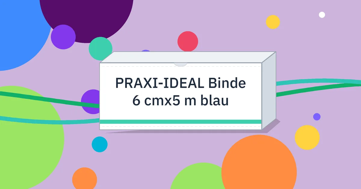 Symbolbild: Packung mit der Aufschrift PRAXI-IDEAL Binde 6 cmx5 m blau (PZN 12826739) – Verfügbarkeit und Bezug in Apotheken in Frankfurt am Main