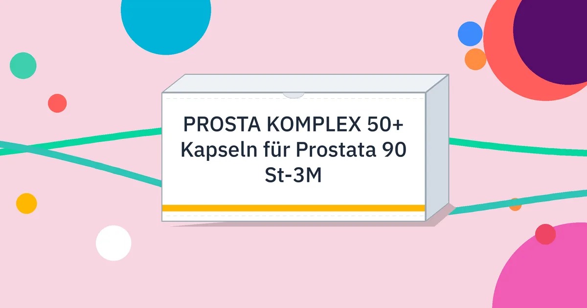 Symbolbild: Packung mit der Aufschrift PROSTA KOMPLEX 50+ Kapseln für Prostata 90 St-3M (PZN 19223731) – Verfügbarkeit und Bezug in Apotheken in Frankfurt am Main