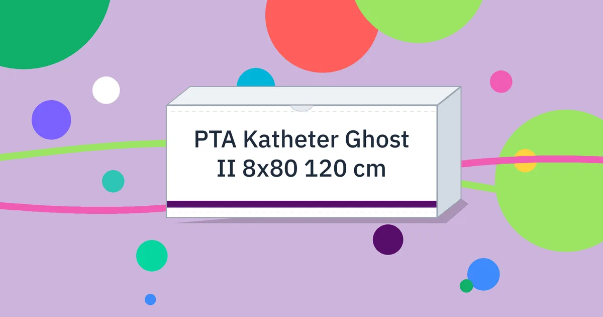 Symbolbild: Packung mit der Aufschrift PTA Katheter Ghost II 8x80 120 cm (PZN 00111389) – Verfügbarkeit und Bezug in Apotheken in Frankfurt am Main
