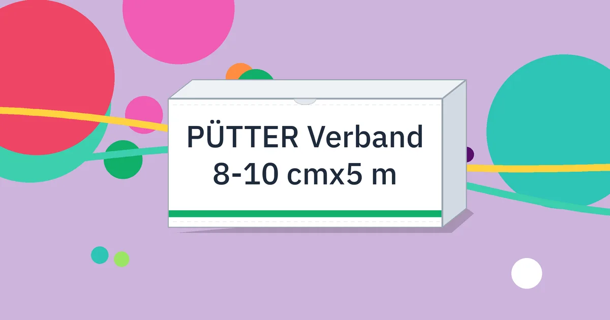 Symbolbild: Packung mit der Aufschrift PÜTTER Verband 8-10 cmx5 m (PZN 17842329) – Verfügbarkeit und Bezug in Apotheken in Frankfurt am Main