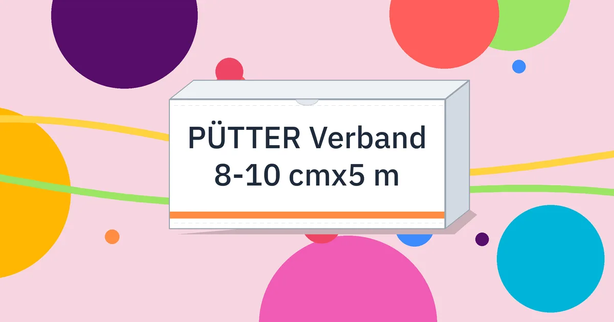 Symbolbild: Packung mit der Aufschrift PÜTTER Verband 8-10 cmx5 m (PZN 03535701) – Verfügbarkeit und Bezug in Apotheken in Frankfurt am Main