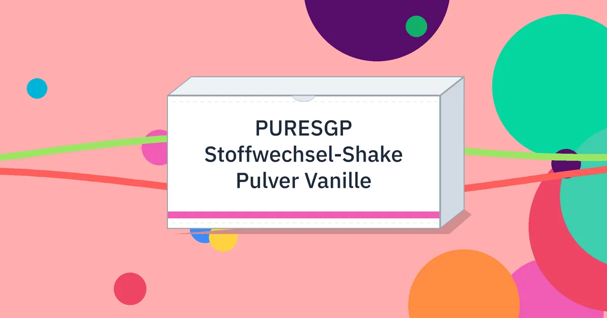 Symbolbild: Packung mit der Aufschrift PURESGP Stoffwechsel-Shake Pulver Vanille (PZN 20584687) – Verfügbarkeit und Bezug in Apotheken in Frankfurt am Main