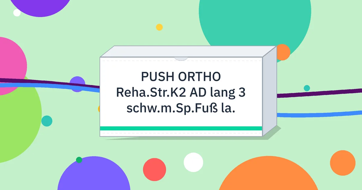 Symbolbild: Packung mit der Aufschrift PUSH ORTHO Reha.Str.K2 AD lang 3 schw.m.Sp.Fuß la. (PZN 19157626) – Verfügbarkeit und Bezug in Apotheken in Frankfurt am Main