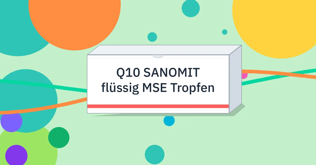Symbolbild: Packung mit der Aufschrift Q10 SANOMIT flüssig MSE Tropfen (PZN 04892544) – Verfügbarkeit und Bezug in Apotheken in Frankfurt am Main