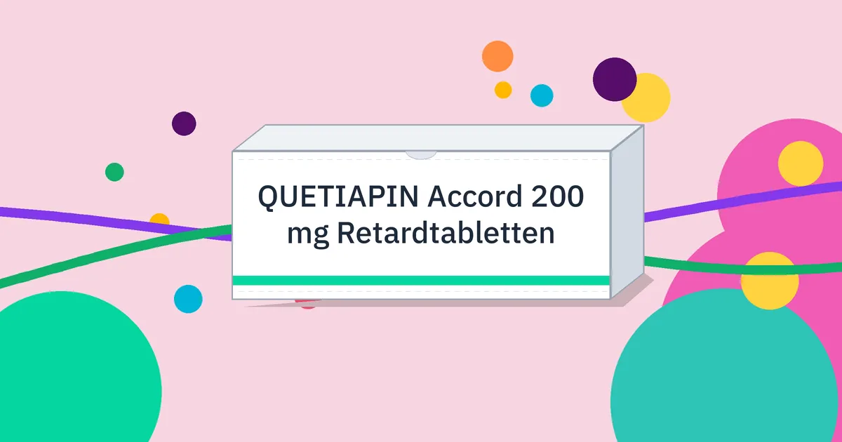 Symbolbild: Packung mit der Aufschrift QUETIAPIN Accord 200 mg Retardtabletten (PZN 15379063) – Verfügbarkeit und Bezug in Apotheken in Frankfurt am Main