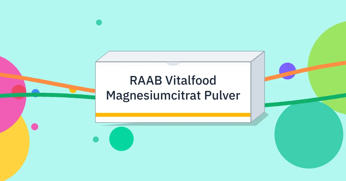 Symbolbild: Packung mit der Aufschrift RAAB Vitalfood Magnesiumcitrat Pulver (PZN 19304263) – Verfügbarkeit und Bezug in Apotheken in Frankfurt am Main
