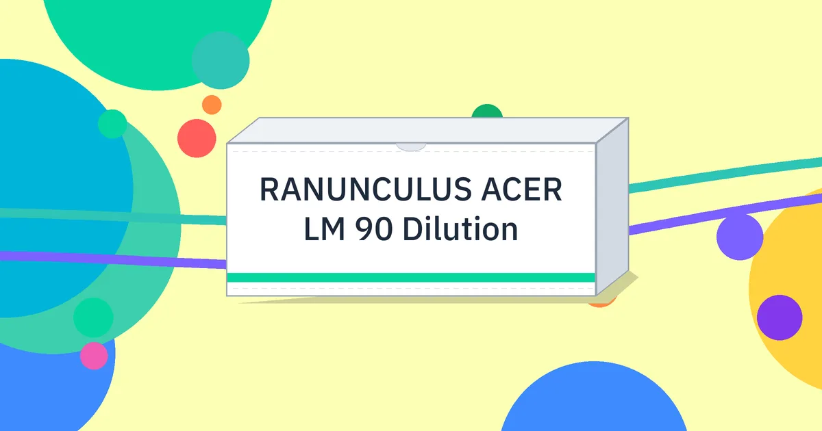 Symbolbild: Packung mit der Aufschrift RANUNCULUS ACER LM 90 Dilution (PZN 13675780) – Verfügbarkeit und Bezug in Apotheken in Frankfurt am Main