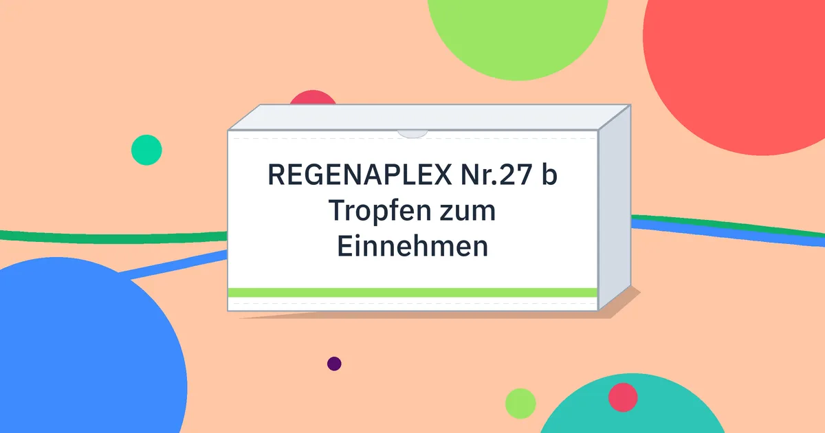 Symbolbild: Packung mit der Aufschrift REGENAPLEX Nr.27 b Tropfen zum Einnehmen (PZN 08864792) – Verfügbarkeit und Bezug in Apotheken in Frankfurt am Main