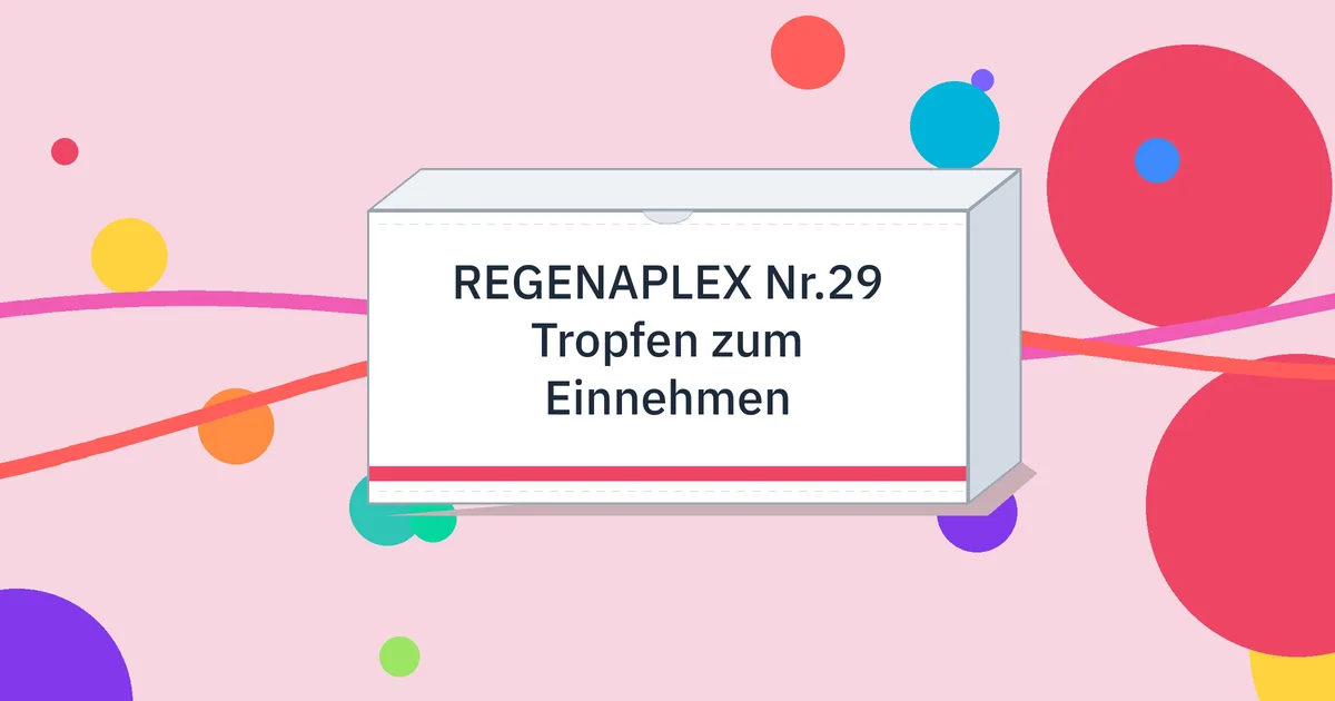 Symbolbild: Packung mit der Aufschrift REGENAPLEX Nr.29 Tropfen zum Einnehmen (PZN 02642300) – Verfügbarkeit und Bezug in Apotheken in Frankfurt am Main