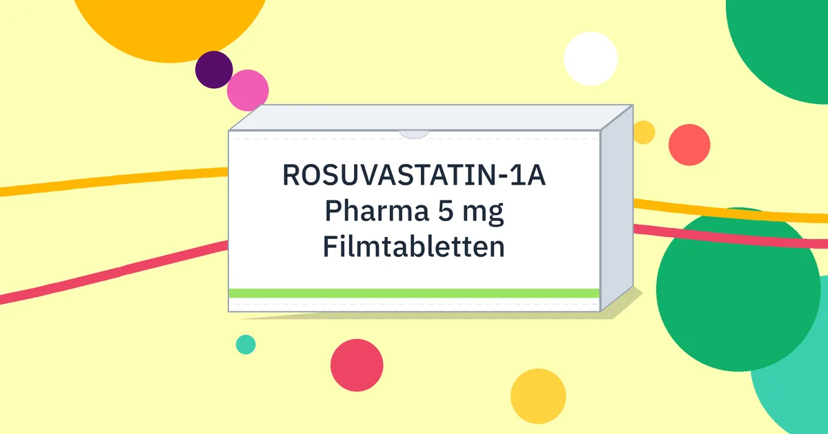 Symbolbild: Packung mit der Aufschrift ROSUVASTATIN-1A Pharma 5 mg Filmtabletten (PZN 17412066) – Verfügbarkeit und Bezug in Apotheken in Frankfurt am Main