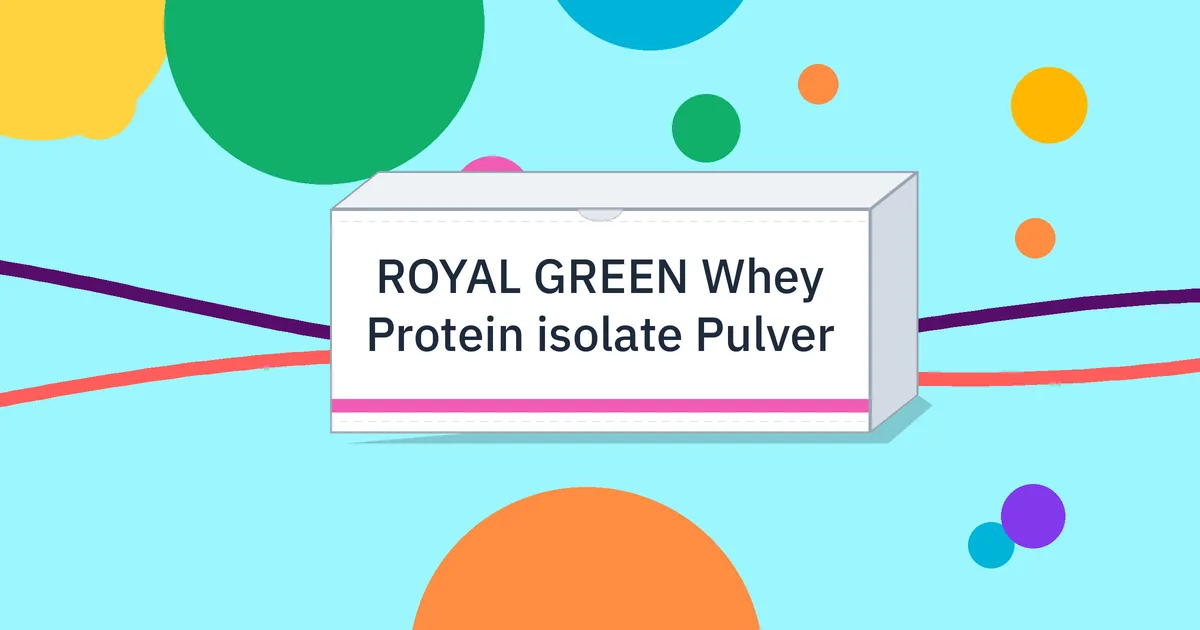Symbolbild: Packung mit der Aufschrift ROYAL GREEN Whey Protein isolate Pulver (PZN 16504748) – Verfügbarkeit und Bezug in Apotheken in Frankfurt am Main