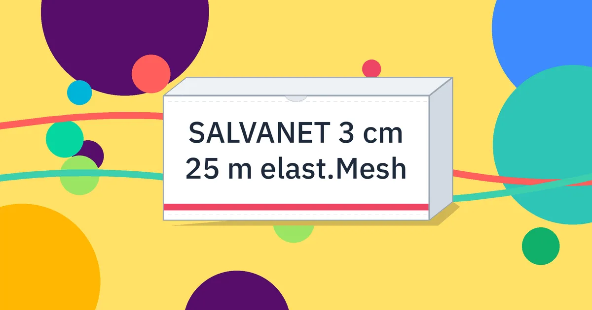 Symbolbild: Packung mit der Aufschrift SALVANET 3 cm 25 m elast.Mesh (PZN 15735581) – Verfügbarkeit und Bezug in Apotheken in Frankfurt am Main