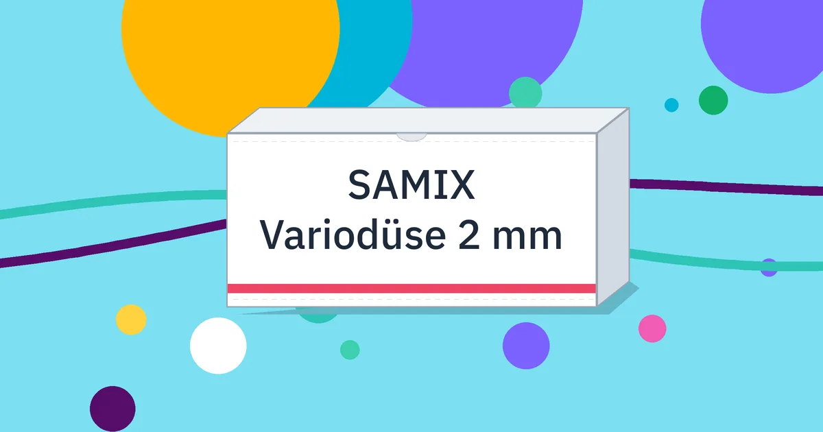 Symbolbild: Packung mit der Aufschrift SAMIX Variodüse 2 mm (PZN 11481244) – Verfügbarkeit und Bezug in Apotheken in Frankfurt am Main