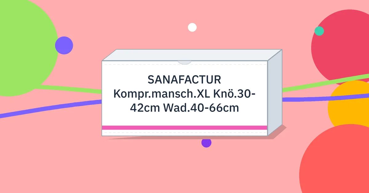 Symbolbild: Packung mit der Aufschrift SANAFACTUR Kompr.mansch.XL Knö.30-42cm Wad.40-66cm (PZN 14258498) – Verfügbarkeit und Bezug in Apotheken in Frankfurt am Main